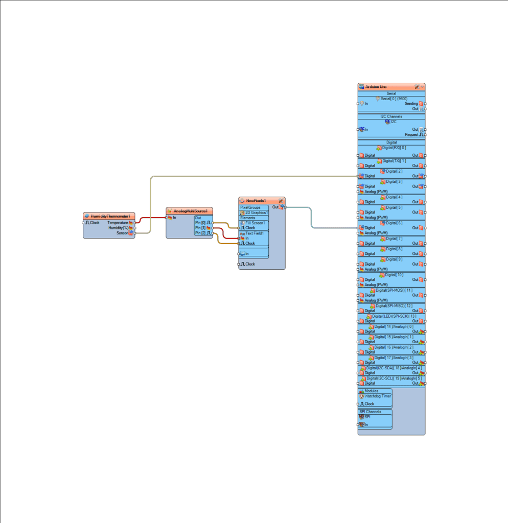 Temperature Monitor Using Neopixel Shield For Arduino And Dht11 Visuino Visual Development For