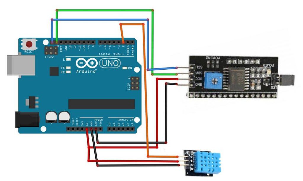 Temperature Monitor With DHT11 and I2C 20×4 LCD - Visuino - Visual Development for Arduino