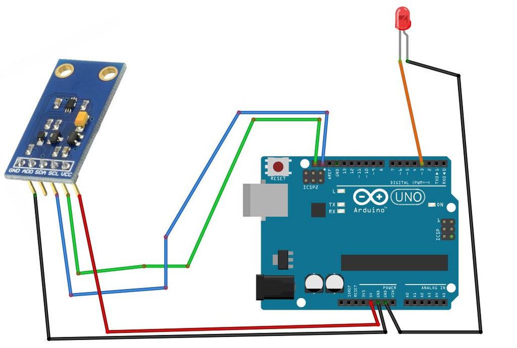 Darkness Sensor and LED Using BH1750 & Arduino - Visuino - Visual Development for Arduino