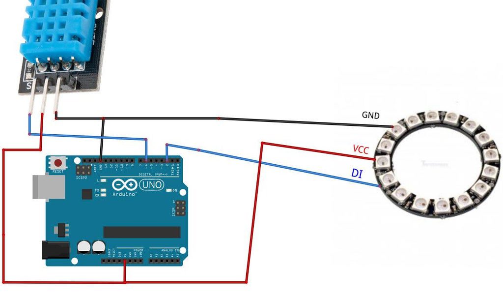 NeoPixel LED Ring Temperature Monitor - Visuino - Visual Development for Arduino